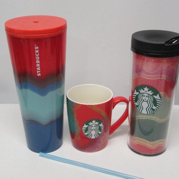 Starbucks | Dining | New 3pc Matched Set Starbucks Travel Mug Coffee ...